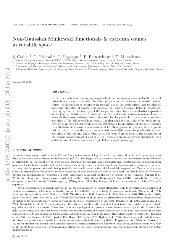 Pdf Non Gaussian Minkowski Functionals And Extrema Counts In Redshift Space