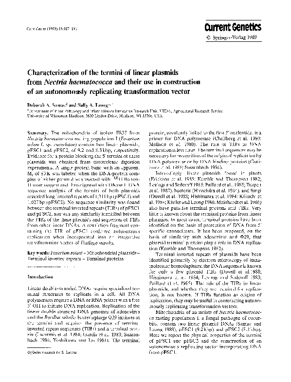 (PDF) Characterization of the termini of linear plasmids from Nectria ...