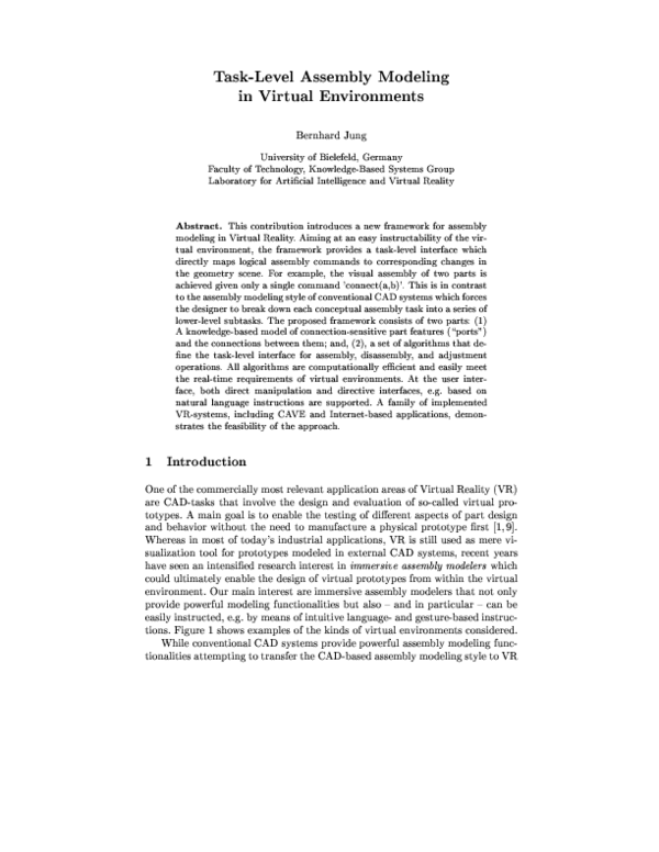 (PDF) Task-Level Assembly Modeling in Virtual Environments