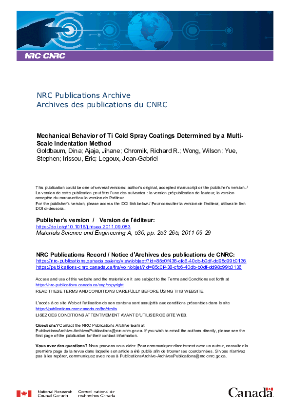 (PDF) Mechanical behavior of Ti cold spray coatings determined by a ...