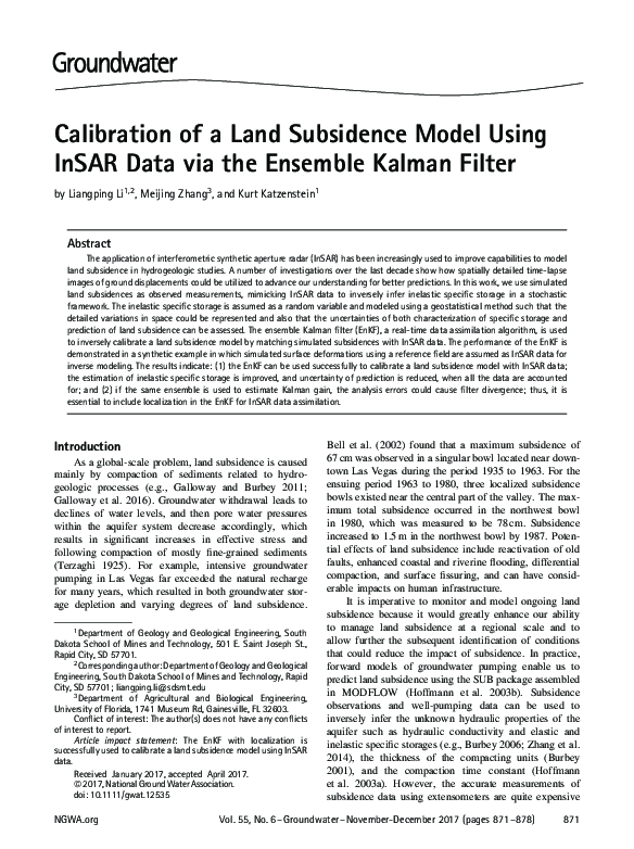 (PDF) Calibration of a Land Subsidence Model Using InSAR Data via the ...