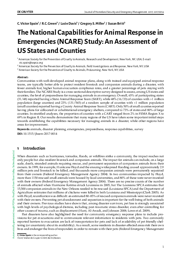 (PDF) The National Capabilities for Animal Response in Emergencies ...