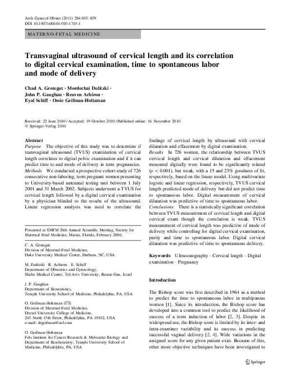 (PDF) Transvaginal ultrasound of cervical length and its correlation to ...