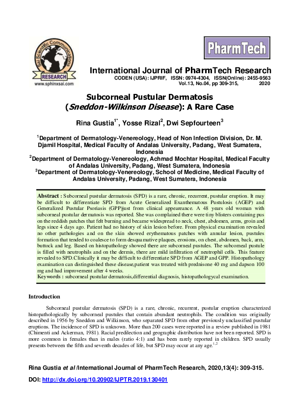 (PDF) Subcorneal Pustular Dermatosis (Sneddon-Wilkinson Disease): A ...