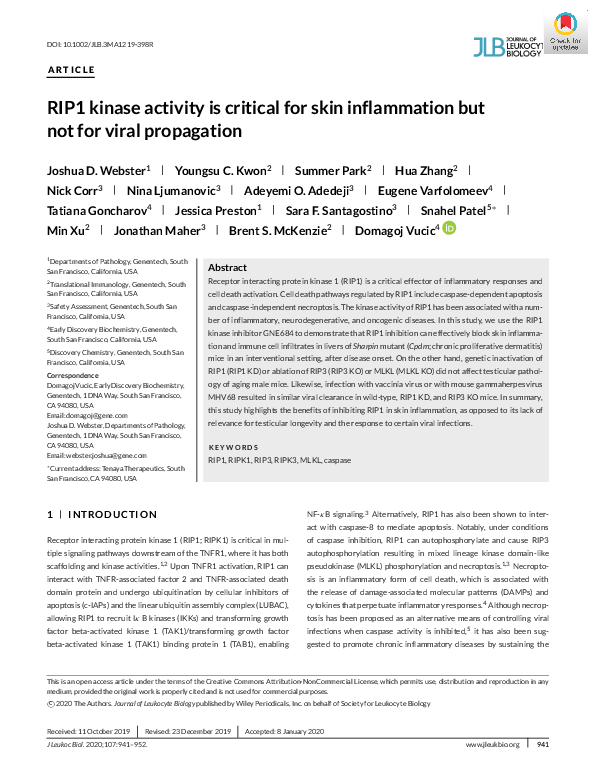 (PDF) RIP1 kinase activity is critical for skin inflammation but not ...