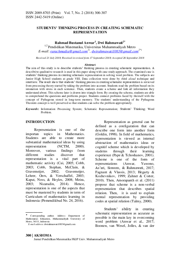 (PDF) Students’ Thinking Process in Creating Schematic Representation