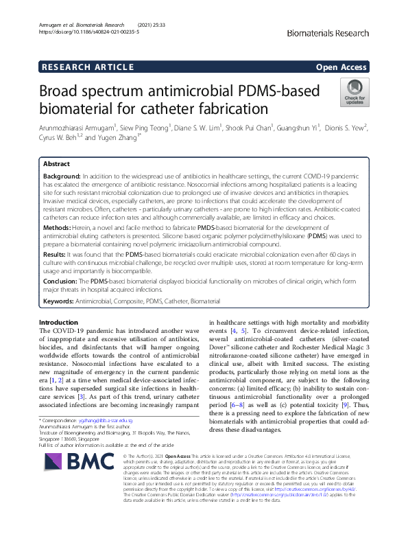 (PDF) Broad spectrum antimicrobial PDMS-based biomaterial for catheter ...
