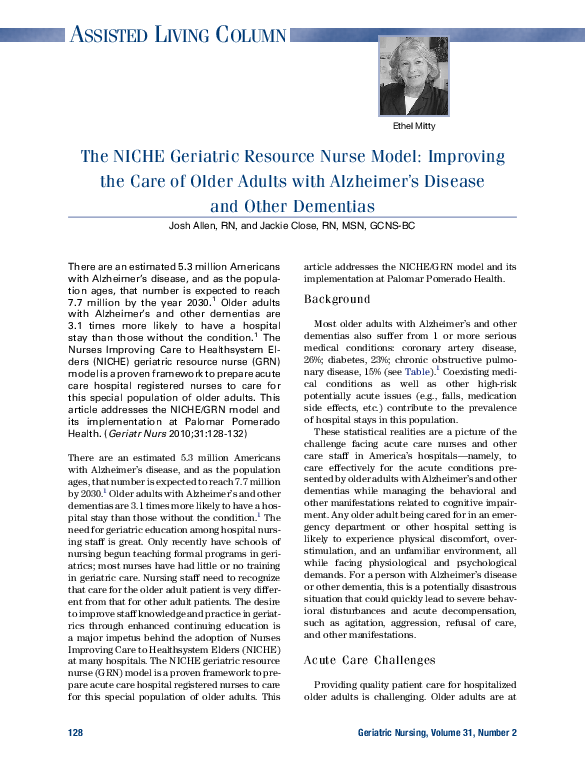 (PDF) The NICHE Geriatric Resource Nurse Model: Improving the Care of ...