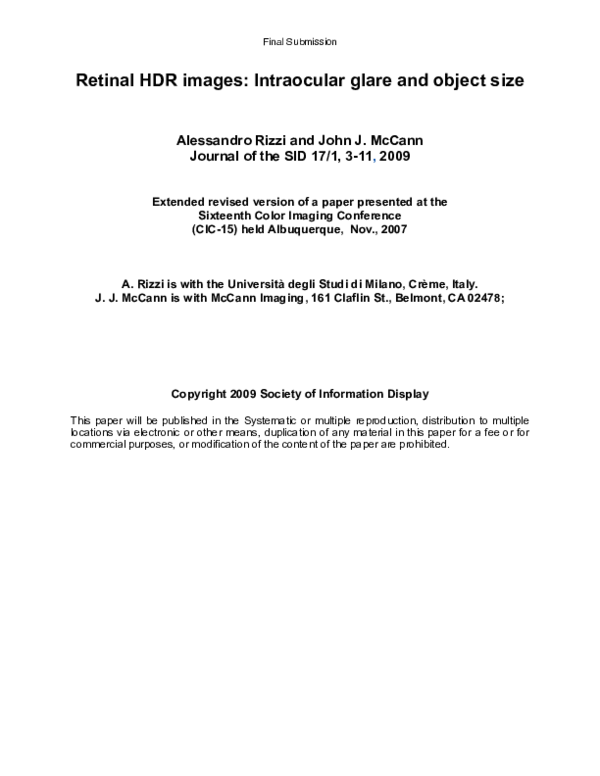 (PDF) Intraocular Glare Effects on HDR Appearance