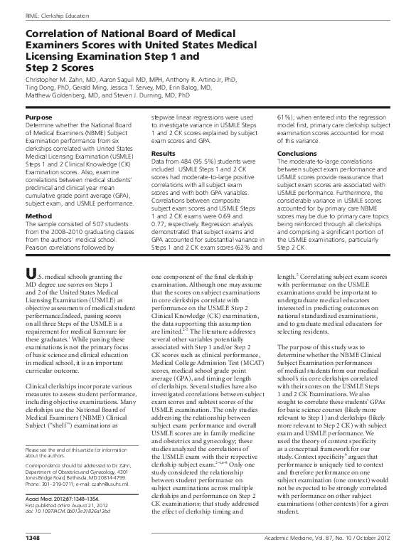 (PDF) Correlation of National Board of Medical Examiners Scores with ...
