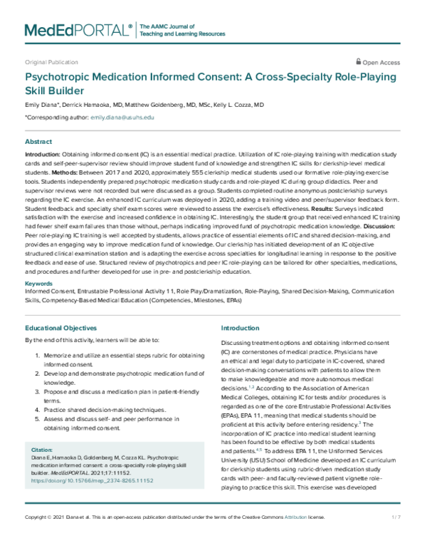 (PDF) Psychotropic Medication Informed Consent: A Cross-Specialty Role ...