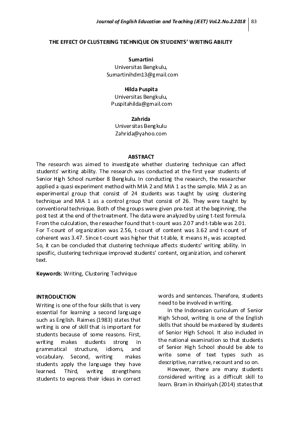 (PDF) The Effect of Clustering Technique on Students’ Writing Ability
