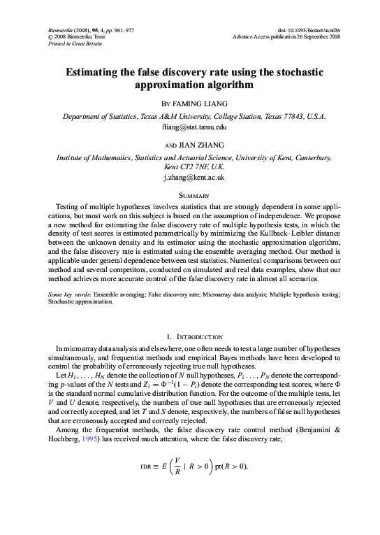 (PDF) Estimating the false discovery rate using the stochastic ...