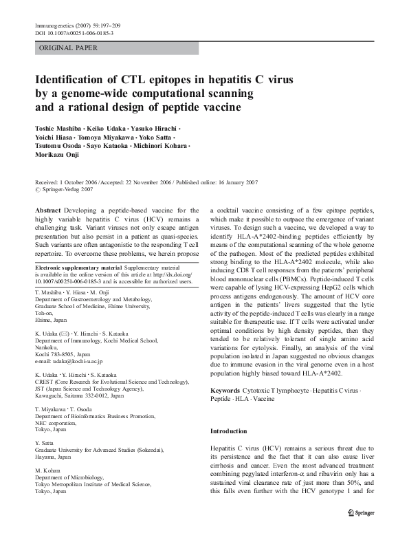 (PDF) Identification of CTL epitopes in hepatitis C virus by a genome ...