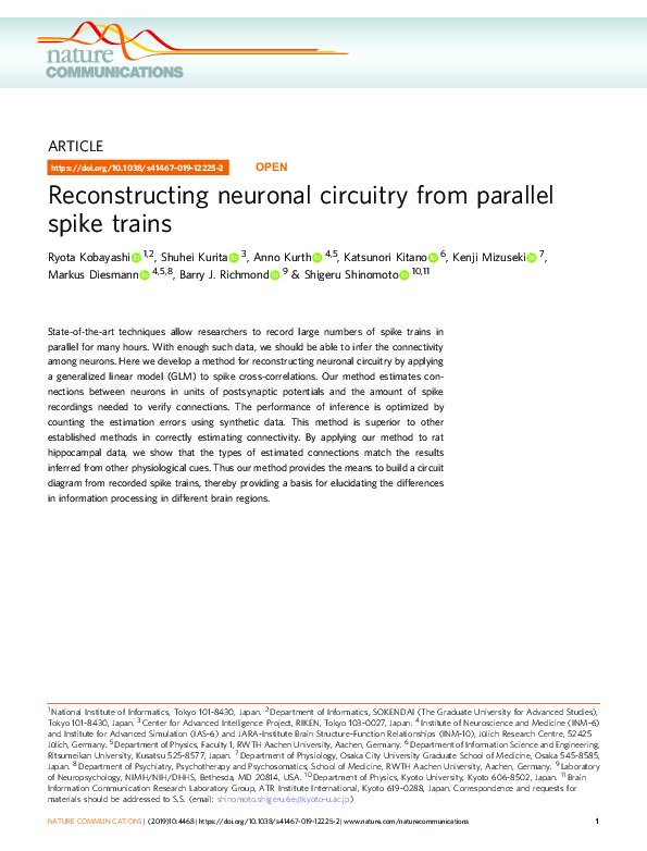 (PDF) Reconstructing Neuronal Circuitry from Parallel Spike Trains