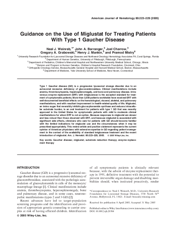 (PDF) Guidance on the use of miglustat for treating patients with type ...