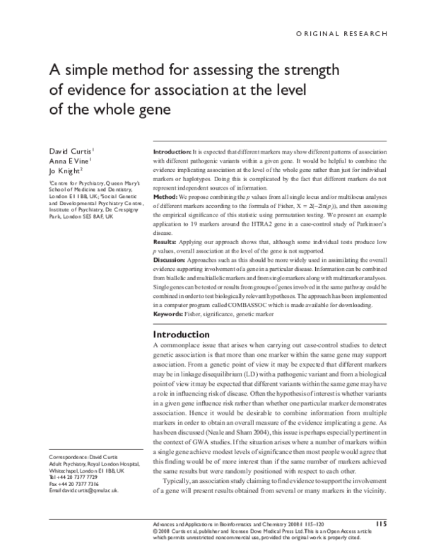 (PDF) Combining Evidence for Gene-Level Association in Disease Studies