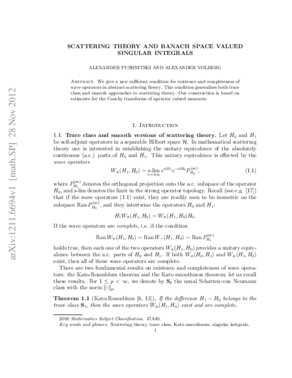 (PDF) Scattering Theory and Banach Space Valued Singular Integrals