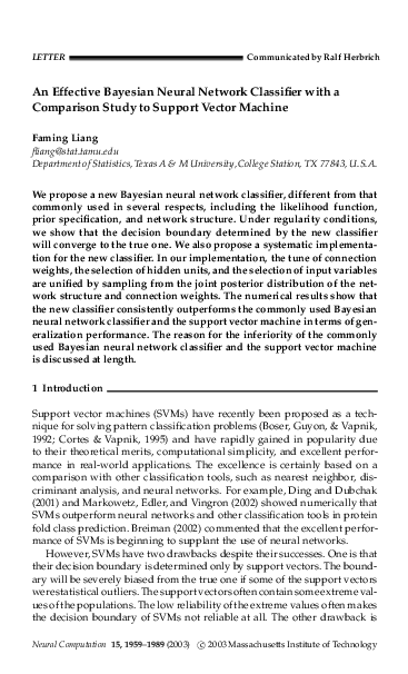 Pdf An Effective Bayesian Neural Network Classifier With A Comparison