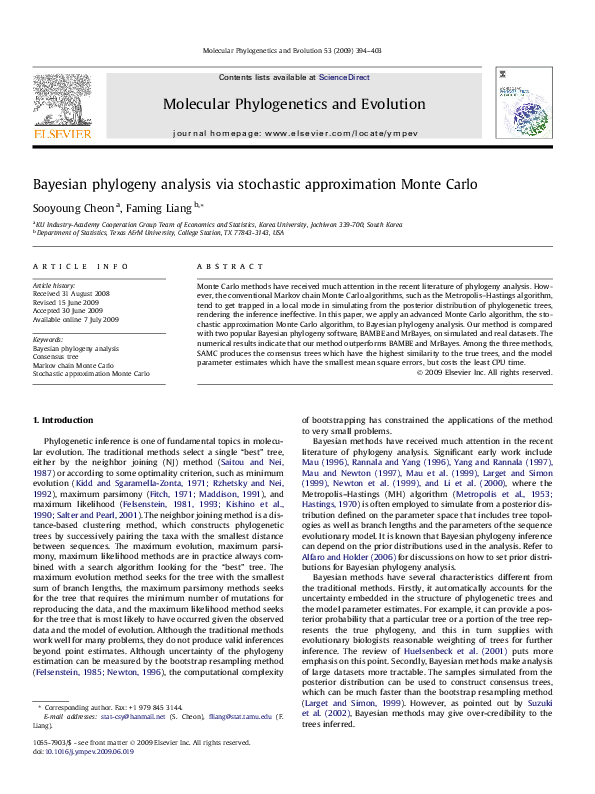 (PDF) Bayesian phylogeny analysis via stochastic approximation Monte Carlo