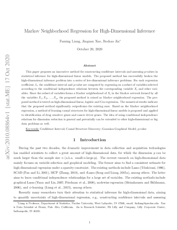 (PDF) Markov Neighborhood Regression for High-Dimensional Inference