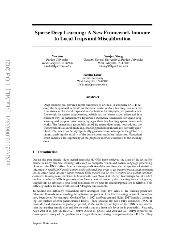 Pdf Sparse Deep Learning A New Framework Immune To Local Traps And Miscalibration Faming