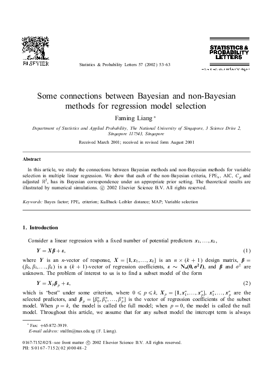 (PDF) Some connections between Bayesian and non-Bayesian methods for regression model selection