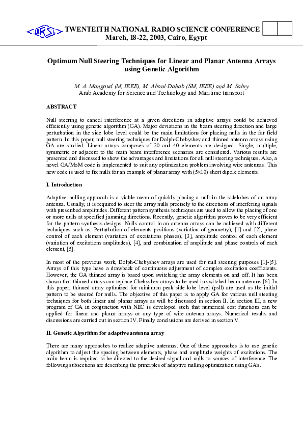 (PDF) Optimum null steering techniques for linear and planar antenna ...