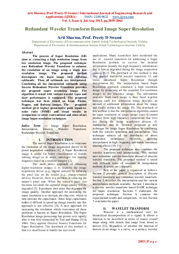 Pdf Redundant Wavelet Transform Based Image Super Resolution