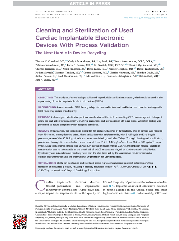 (PDF) Cleaning and Sterilization of Used Cardiac Implantable Electronic Devices With Process ...