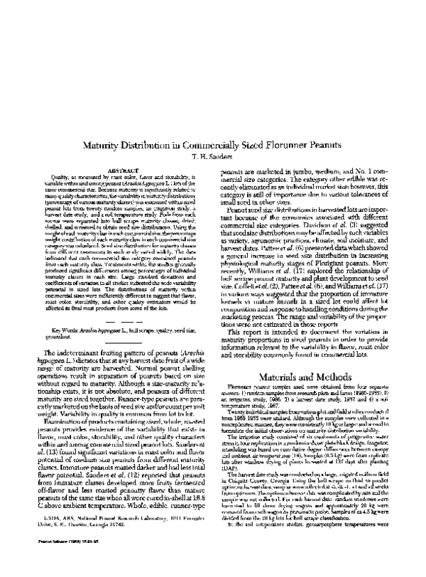 (PDF) Maturity Distribution in Commercially Sized Florunner Peanuts