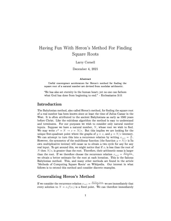 (PDF) Having Fun With Heron's Method For Finding Square Roots