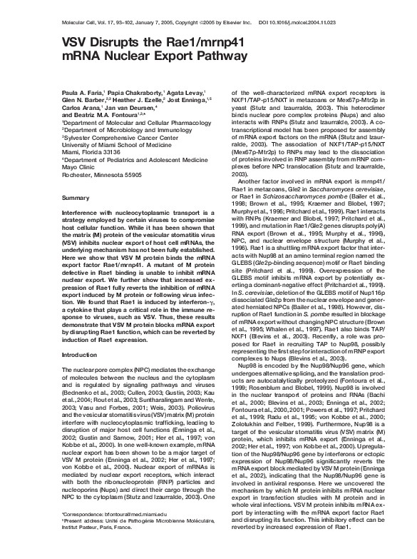 (PDF) VSV disrupts the Rae1/mrnp41 mRNA nuclear export pathway