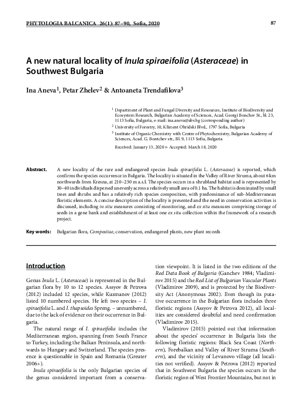 (PDF) A new natural locality of Inula spiraeifolia (Asteraceae) in ...