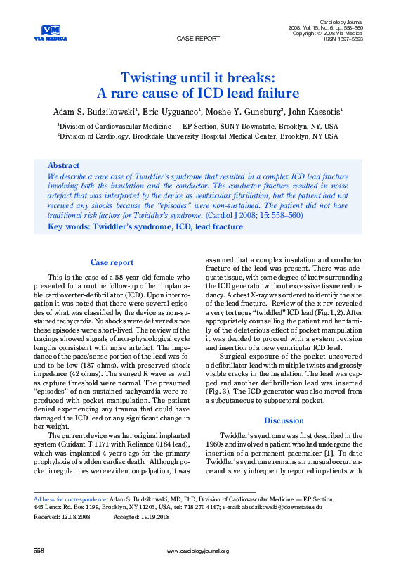 (PDF) Twisting until it breaks: a rare cause of ICD lead failure