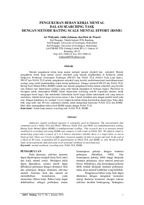 (PDF) Pengukuran Beban Kerja Mental Dalam Searching Task Dengan Metode ...