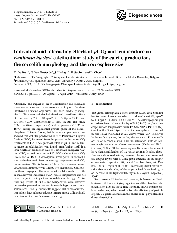 (PDF) Individual and interacting effects of pCO 2 and temperature on ...
