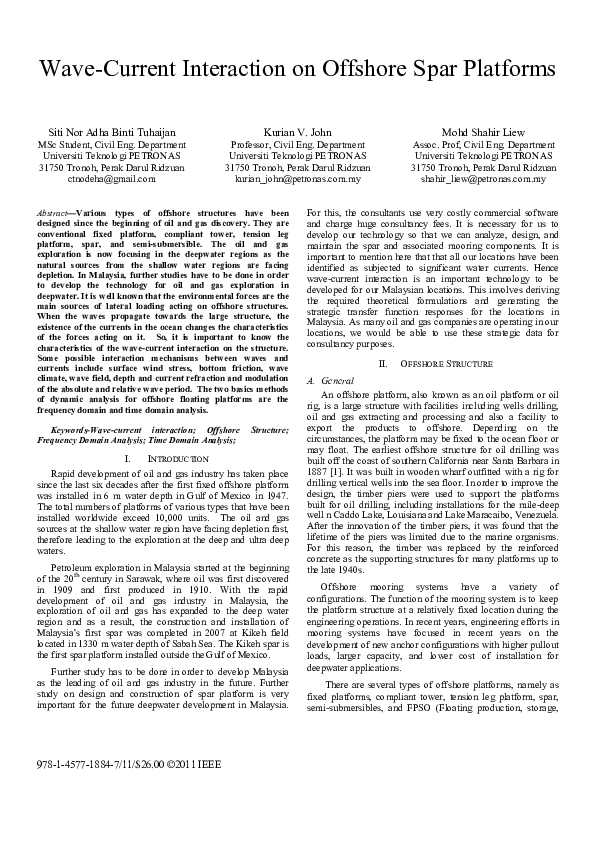(PDF) Wave-current interaction on offshore spar platforms