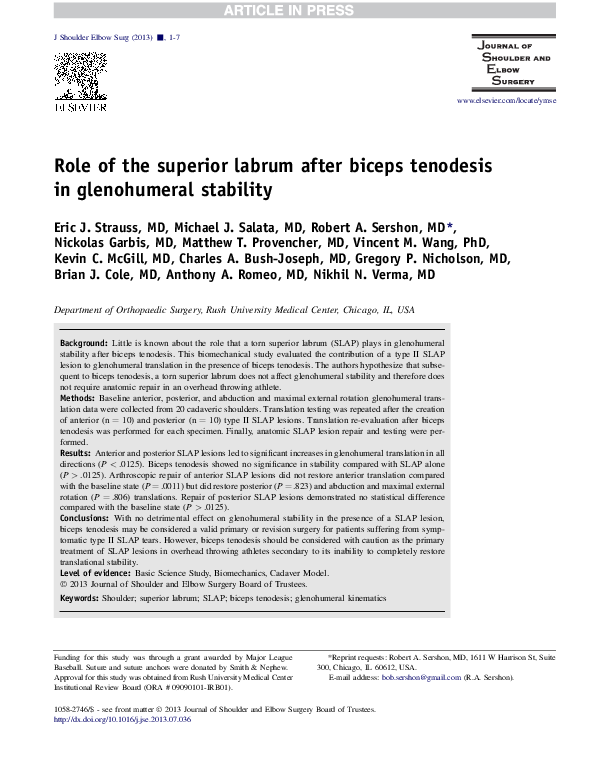 (PDF) Role of the superior labrum after biceps tenodesis in ...