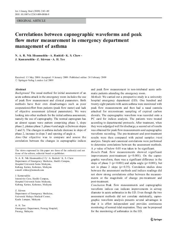(PDF) Correlations between capnographic waveforms and peak flow meter ...