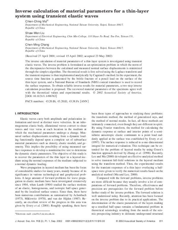(PDF) Inverse calculation of material parameters for a thin-layer system using transient elastic ...