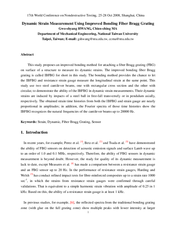 (PDF) Dynamic Strain Measurement Using Improved Bonding Fiber Bragg Grating