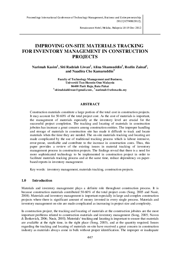 (PDF) Improving on-site materials tracking for inventory management in ...