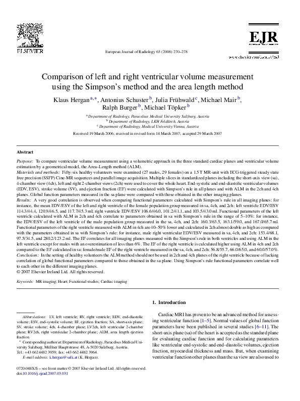(PDF) Comparison of left and right ventricular volume measurement using ...