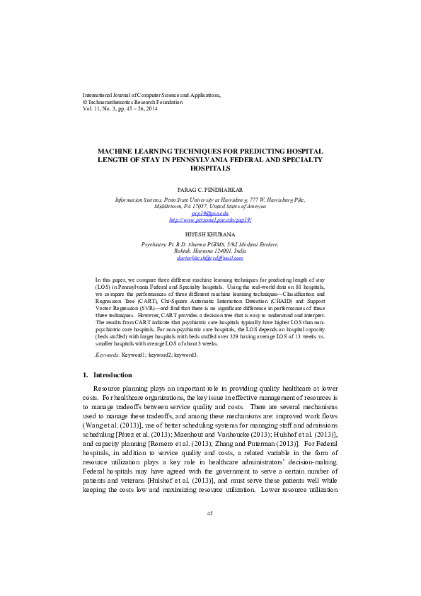 (PDF) Machine Learning Techniques for Predicting Hospital Length of ...