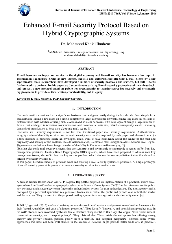 (PDF) Enhanced E-mail Security Protocol Based on Hybrid Cryptographic ...