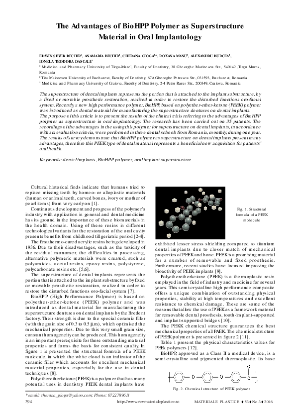 (PDF) The Advantages of BioHPP Polymer as Superstructure Material in ...