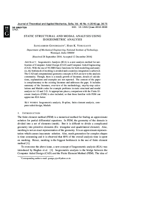 Pdf Static Structural And Modal Analysis Using Isogeometric Analysis