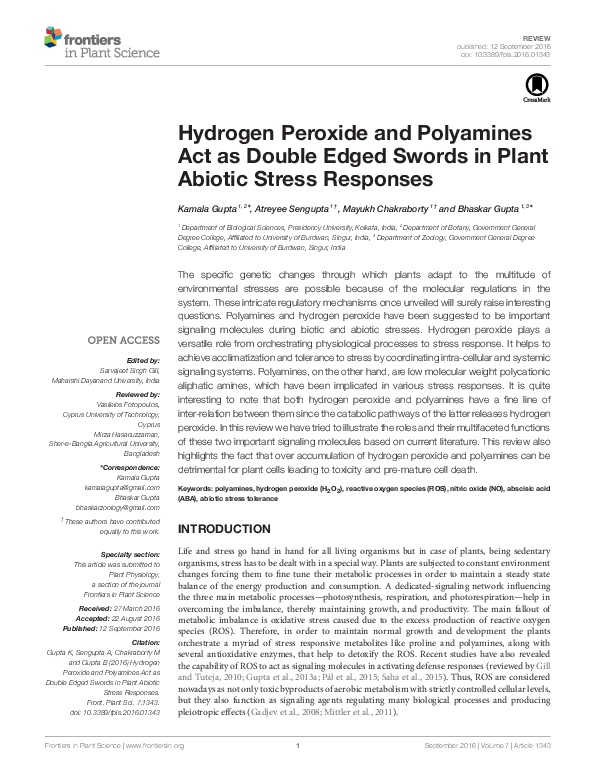 (PDF) Hydrogen Peroxide and Polyamines Act as Double Edged Swords in ...
