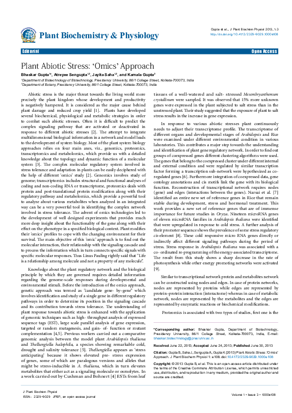 (PDF) Plant Abiotic Stress: ‘Omics’ Approach